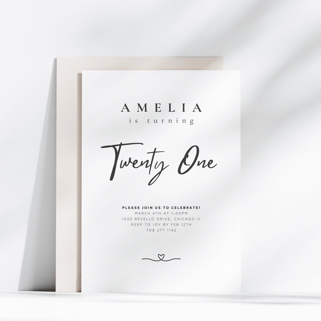21st Birthday Invitation Template, Canva Editable Template Twenty One ...