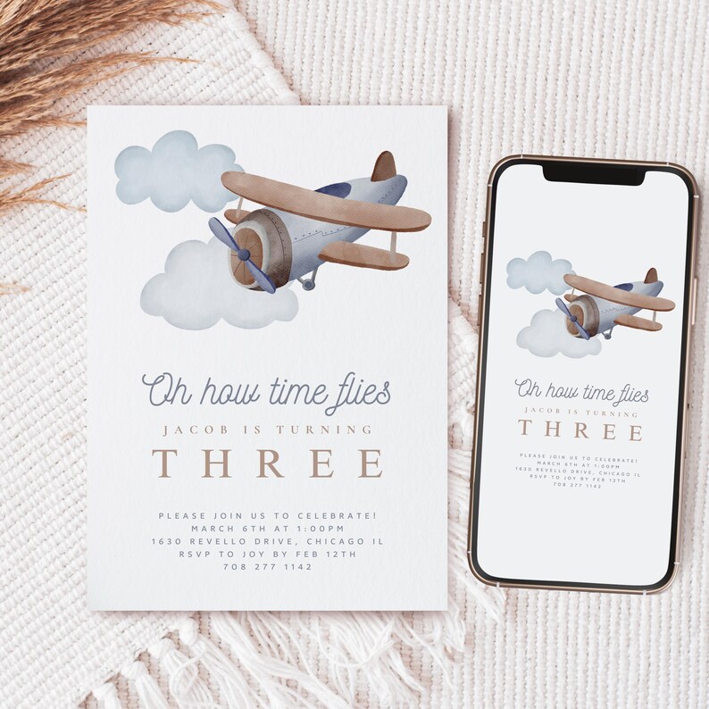 Airplane Birthday Party Invitation Template Printable Boys Birthday ...