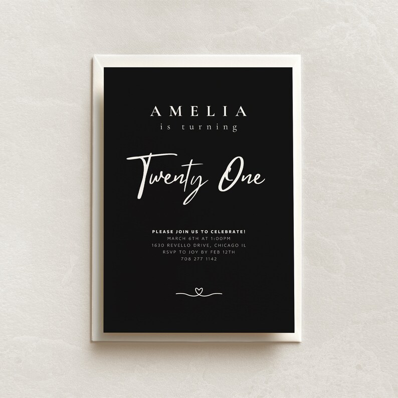 Editable 21st Birthday Invitation Template Twenty First Party Invite ...