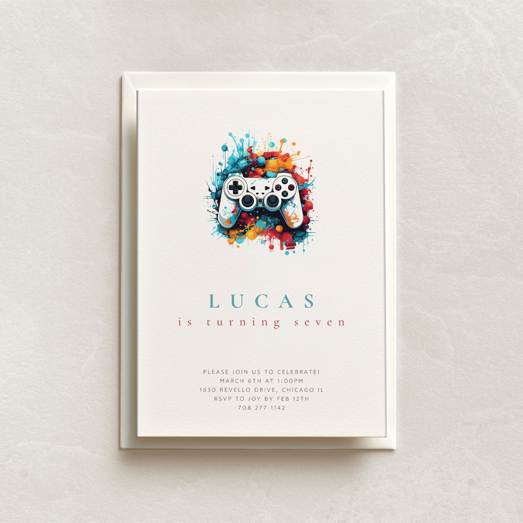 Editable Video Game Control Birthday Invitation Template Video Game ...