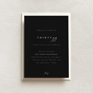 Modern 30th Birthday Invitation Template: Elegant Black Invite (PDF) - Etsy