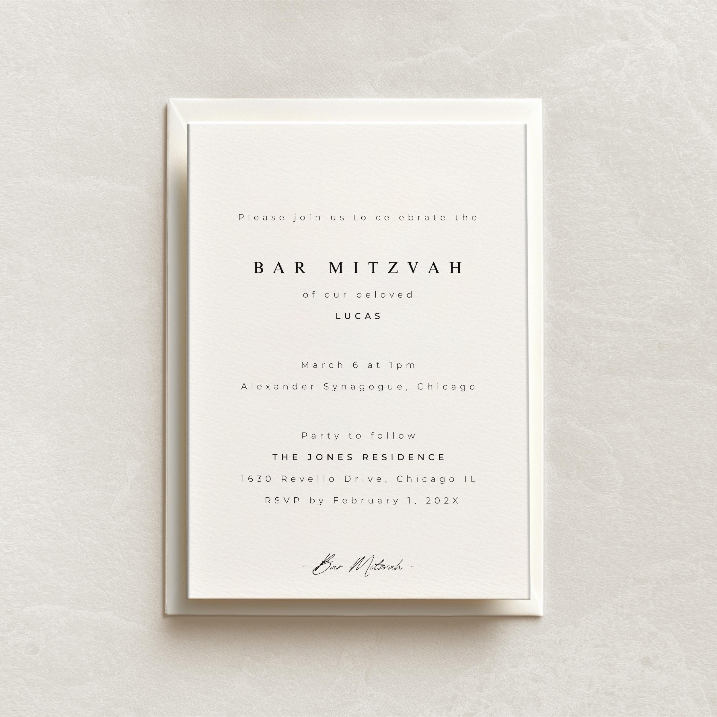 Editable Bar Mitzvah Invitation Template, Modern Minimalist Bar Mitzvah ...