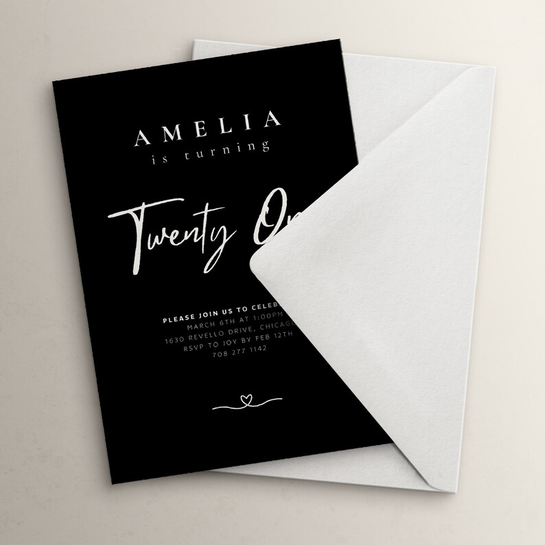 Editable 21st Birthday Invitation Template Twenty First Party Invite ...