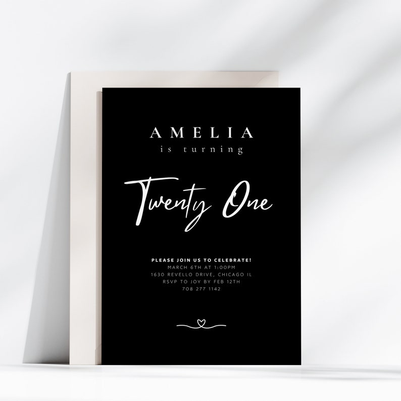 Editable 21st Birthday Invitation Template Twenty First Party Invite ...