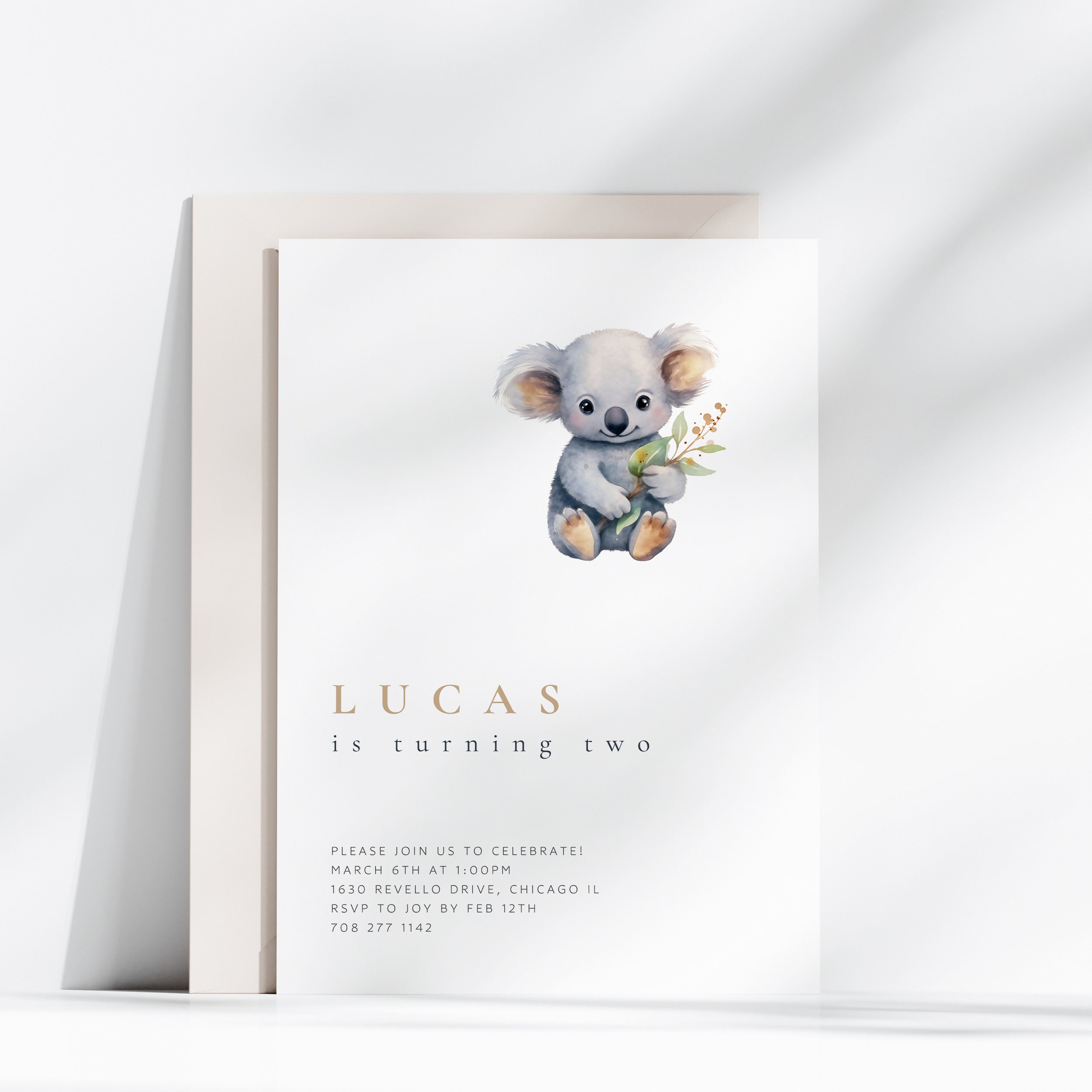 Editable Koala Birthday Invitation Template Australian Animal Kids ...
