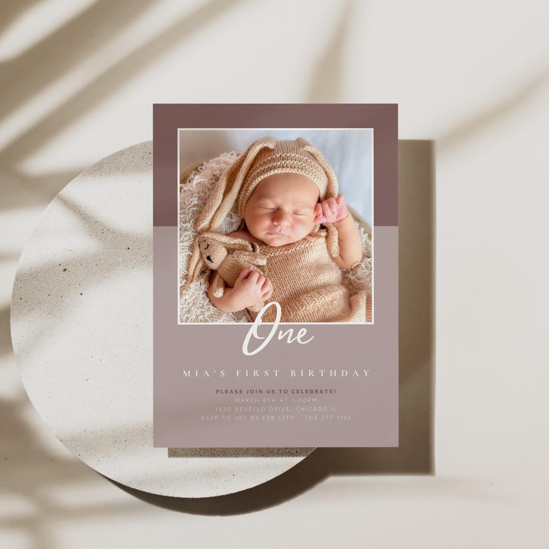 Baby 1st Birthday Invitation Template Baby Personalized Photo Invite ...