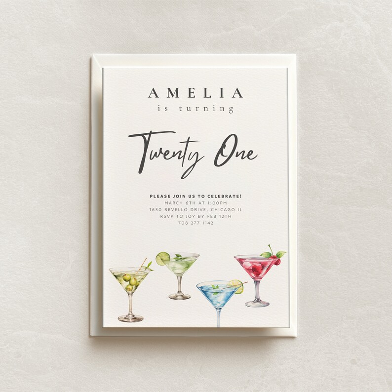 21st Birthday Invitation Template, Canva Editable Template Twenty One ...