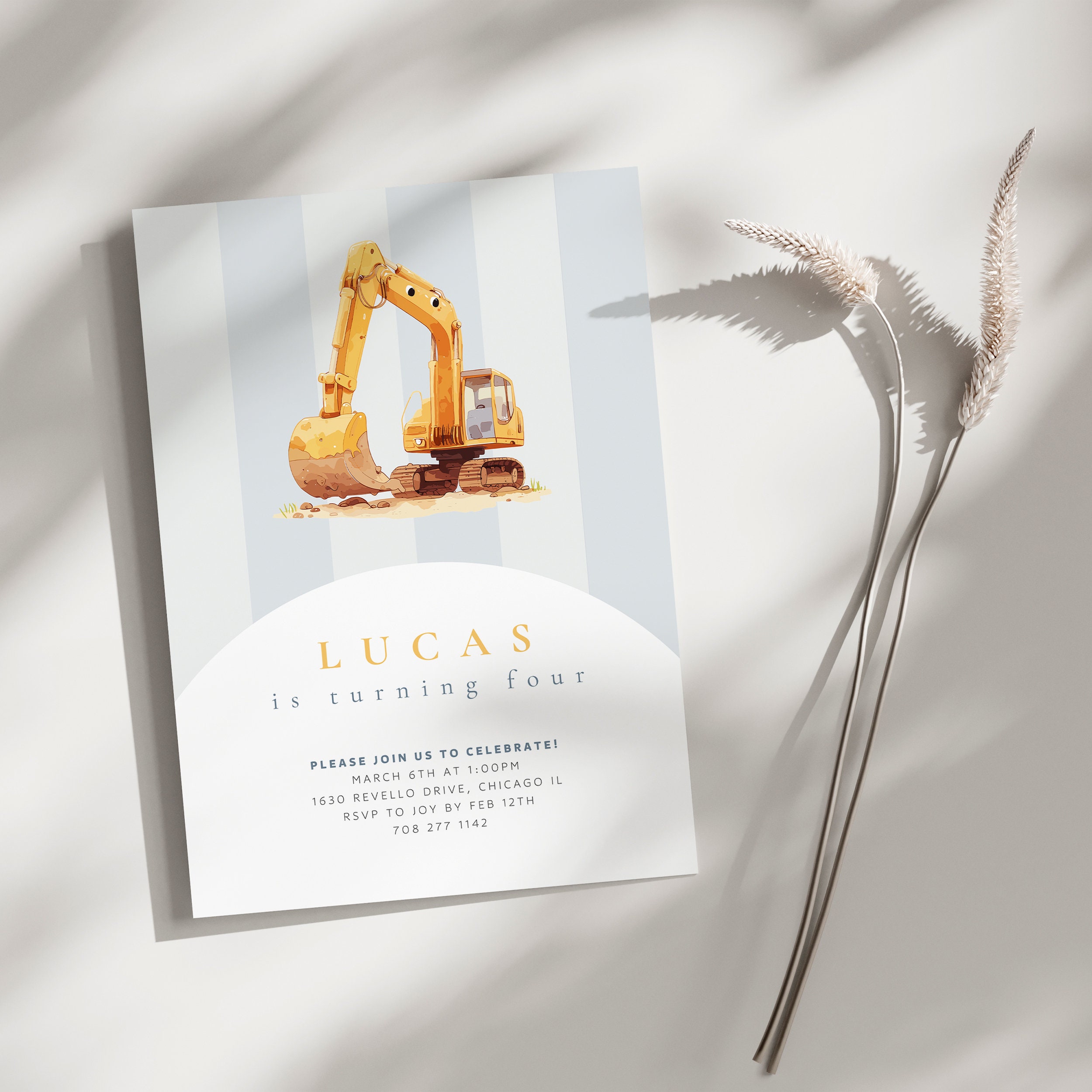 Editable Excavator Birthday Invitation: Construction Theme (canva ...