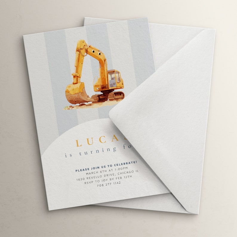 Editable Excavator Birthday Invitation: Construction Theme (canva ...