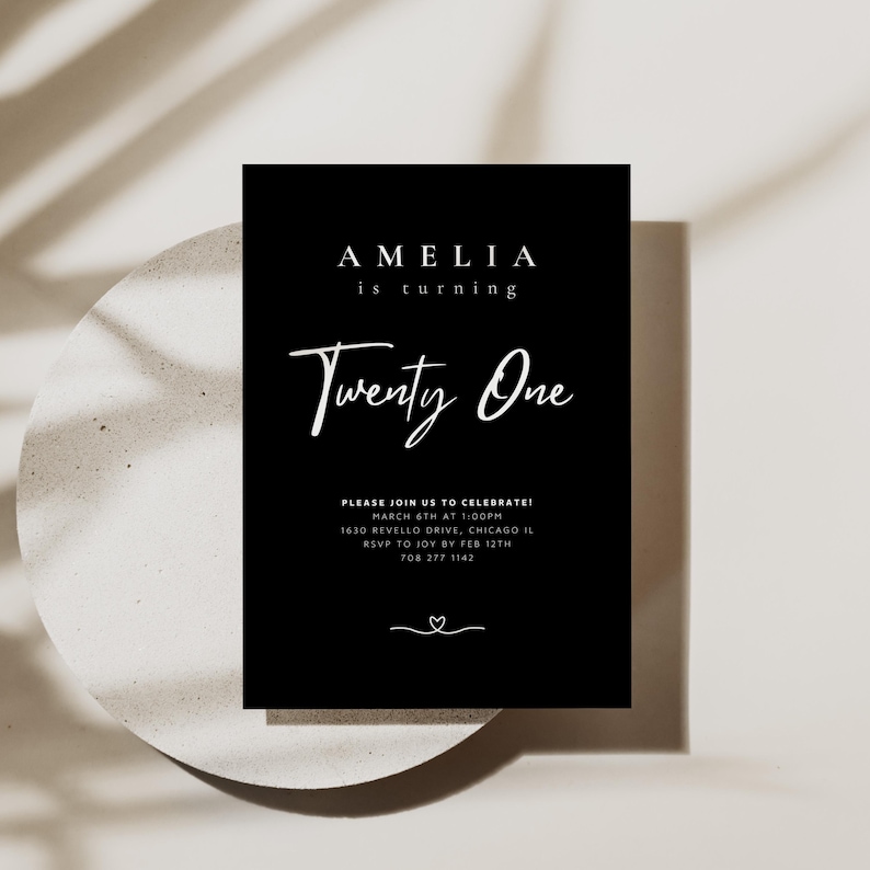 Editable 21st Birthday Invitation Template Twenty First Party Invite ...