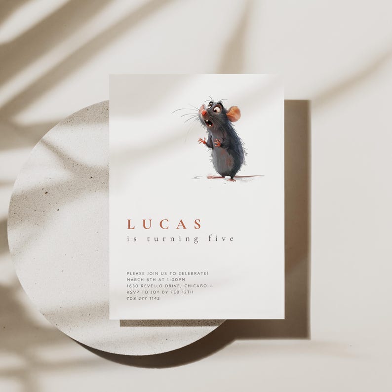 Editable Cute Rat Birthday Invitation Template Pet Rat Kids Party Theme ...