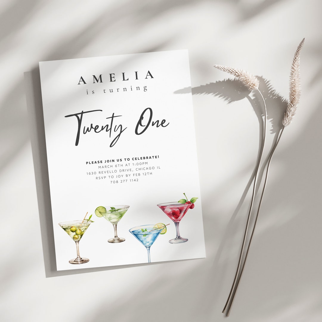 21st Birthday Invitation Template, Canva Editable Template Twenty One ...