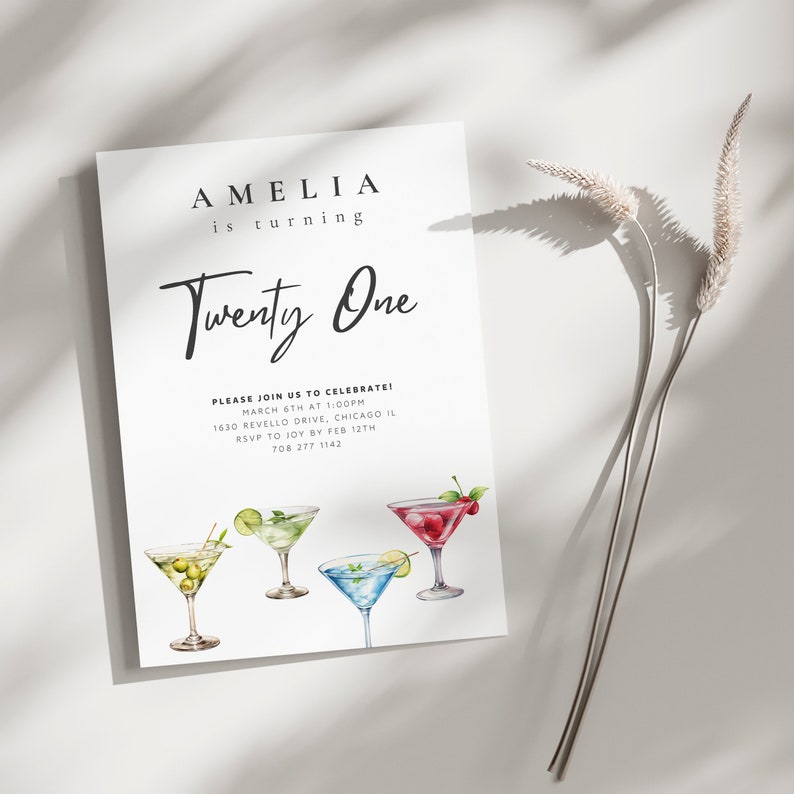 21st Birthday Invitation Template, Canva Editable Template Twenty One ...