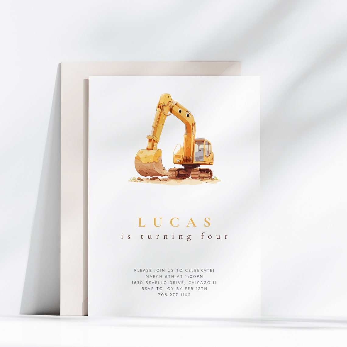 Excavator Birthday Invitation Template: Construction Party Theme (canva ...