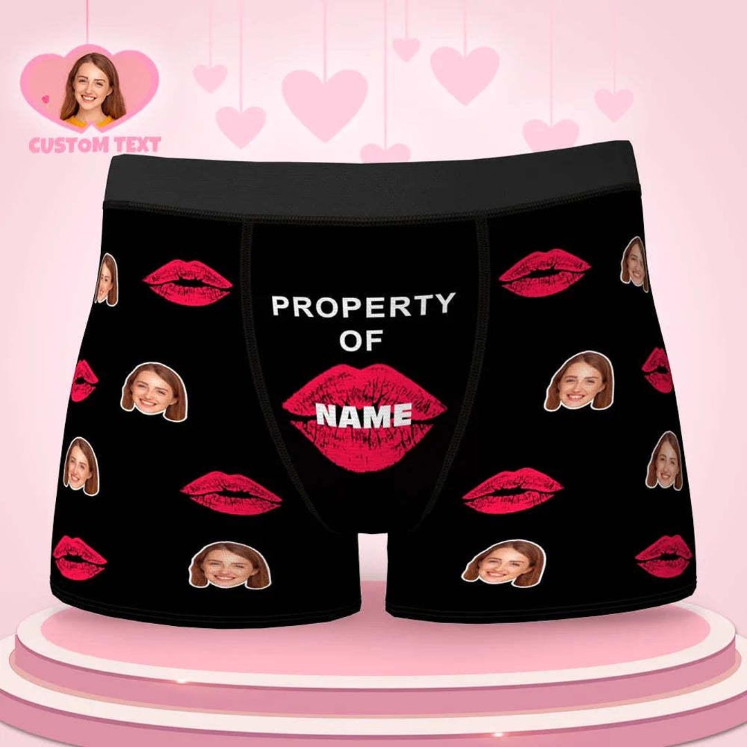 Custom Lip Print Property of Name Boxers Brief Personalized Face Boxers ...