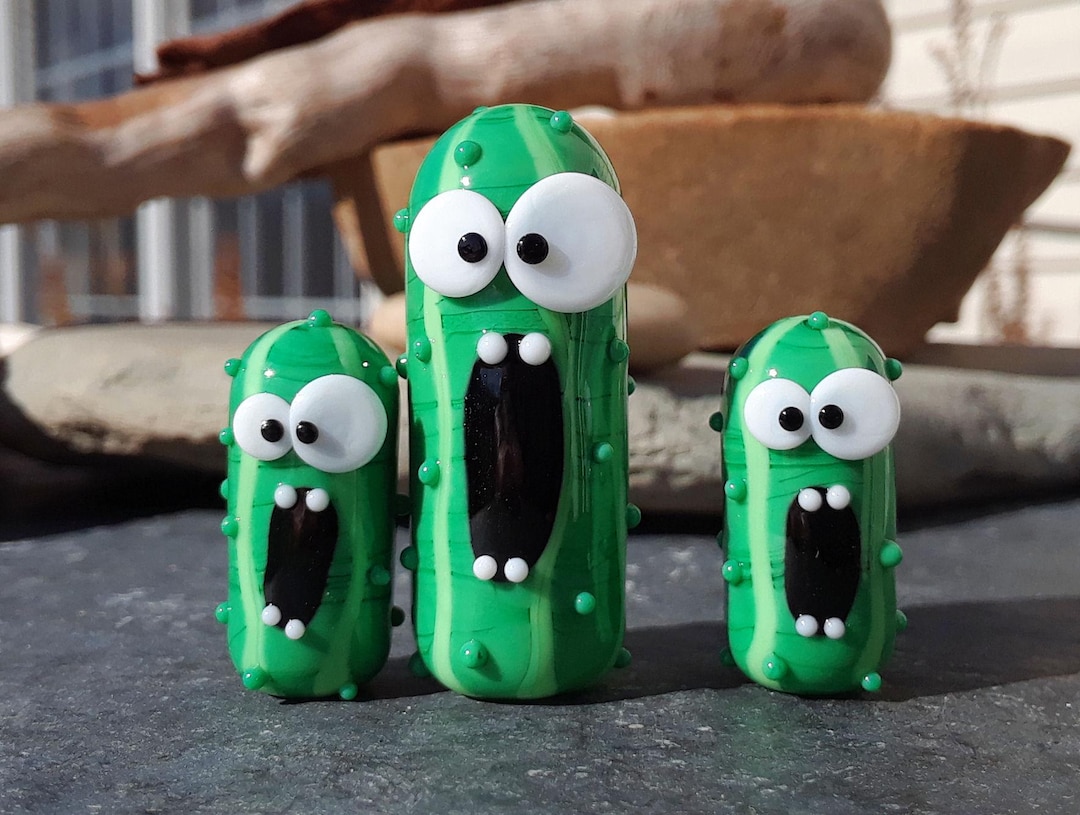 Miniature Glass Screaming Pickle Set 3 Cute Small Pickles Handmade ...