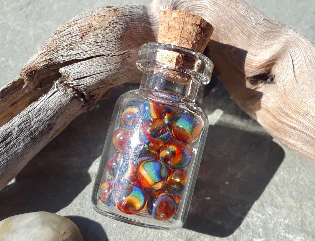 Miniature Glass Marbles - Rainbow Swirl | Mini Bottle of Glass Marbles ...