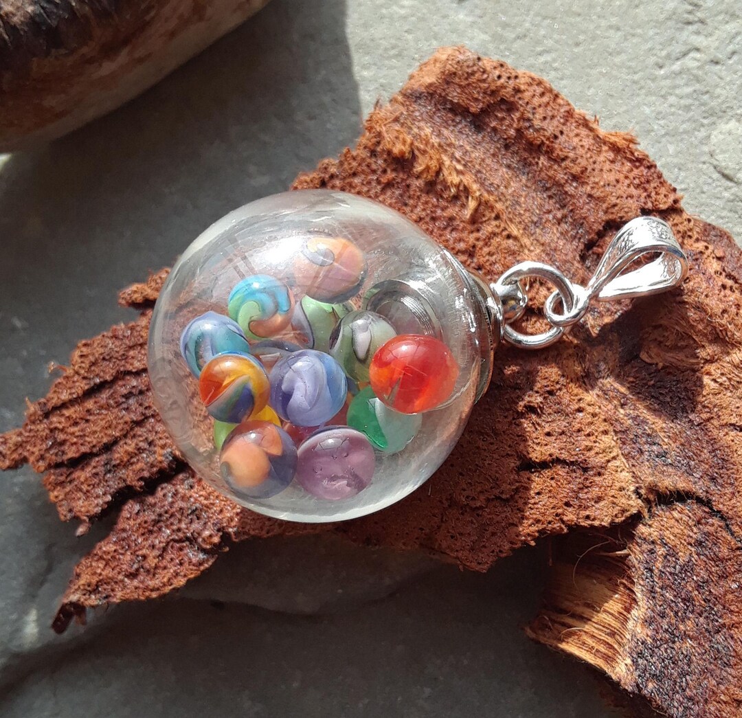Handmade Marble Orb Locket | Wearable Tiny Marbles Pendant | Glass Art ...
