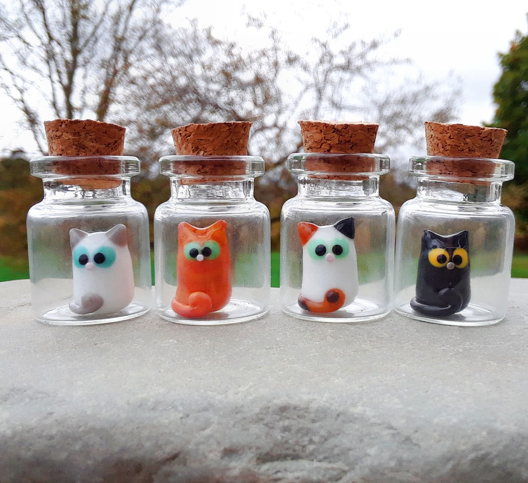 Miniature Glass Kitten in a Bottle Tiny Glass Pet Kitten Handmade Glass ...