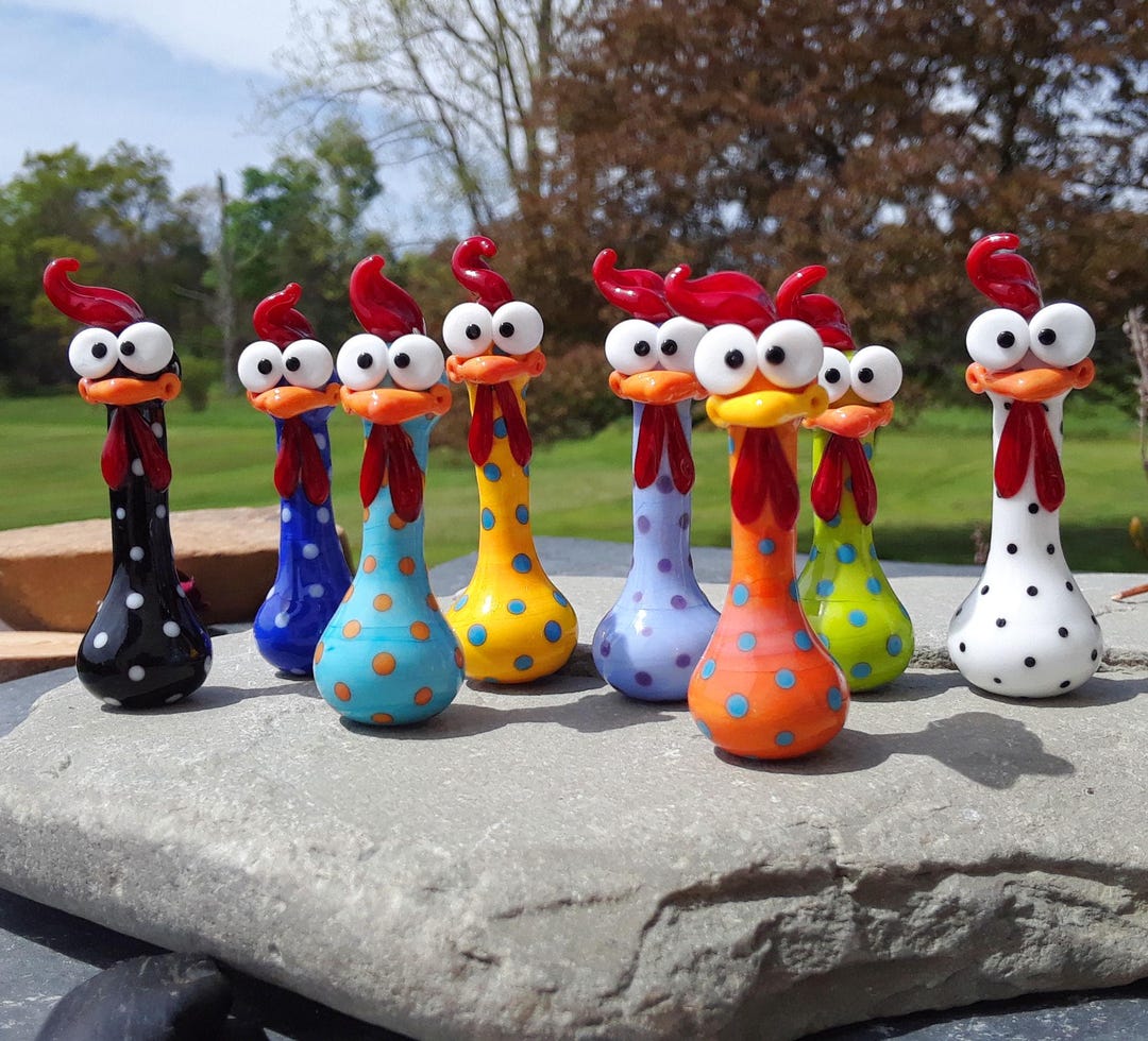 Colorful & Funny Chicken Figurines | Miniature Chicken | Handmade Glass ...