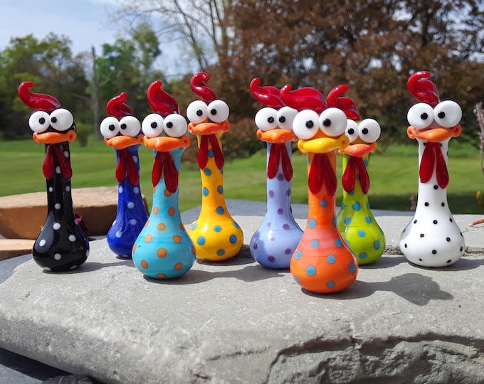 Colorful & Funny Chicken Figurines | Miniature Chicken | Handmade Glass ...
