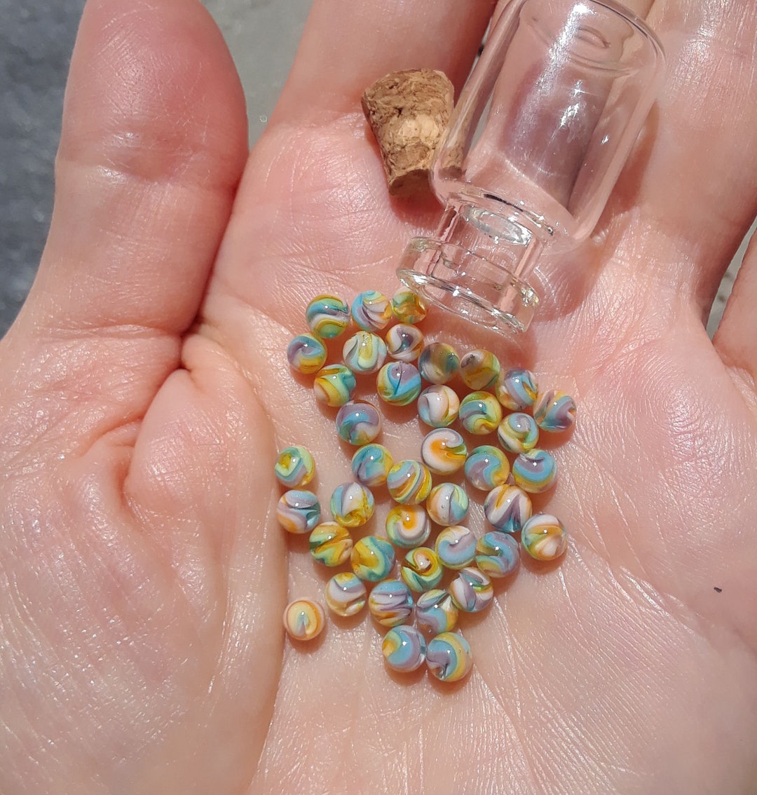 Miniature Glass Marbles SPRING MEADOW Mini Bottle of Glass Marbles ...