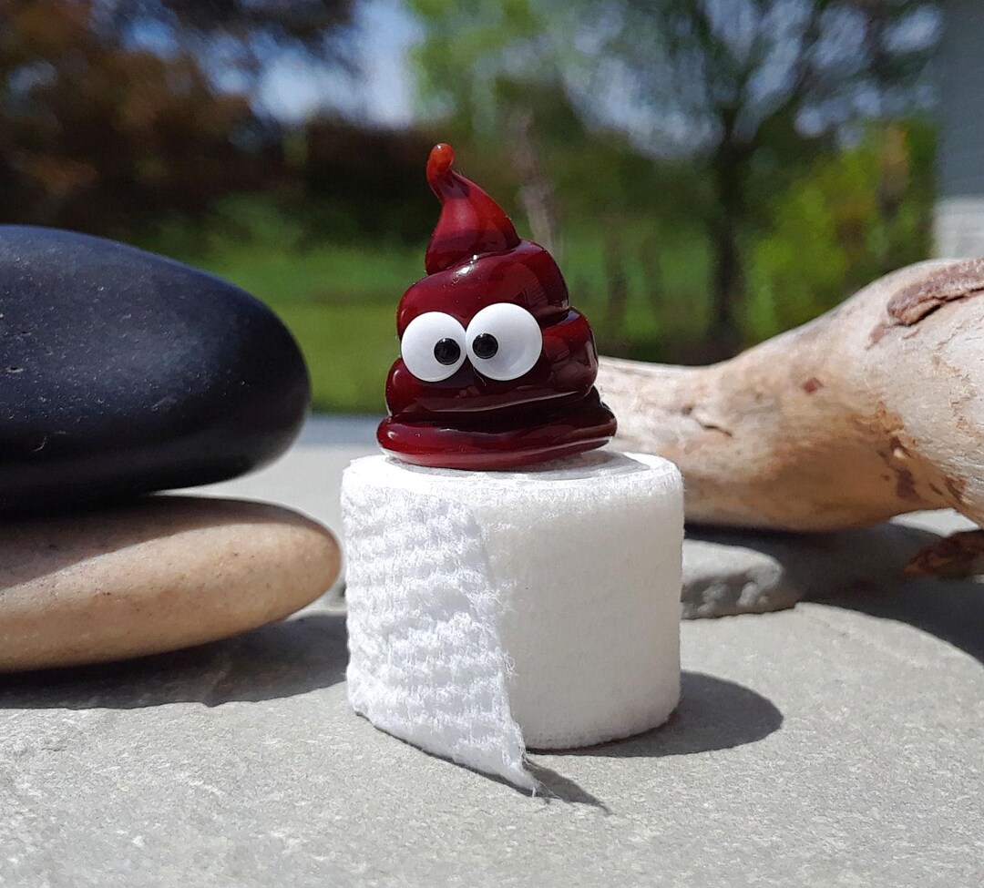 Handmade Miniature Glass Poop Figurine on Tiny Toilet Paper Roll: Gag ...