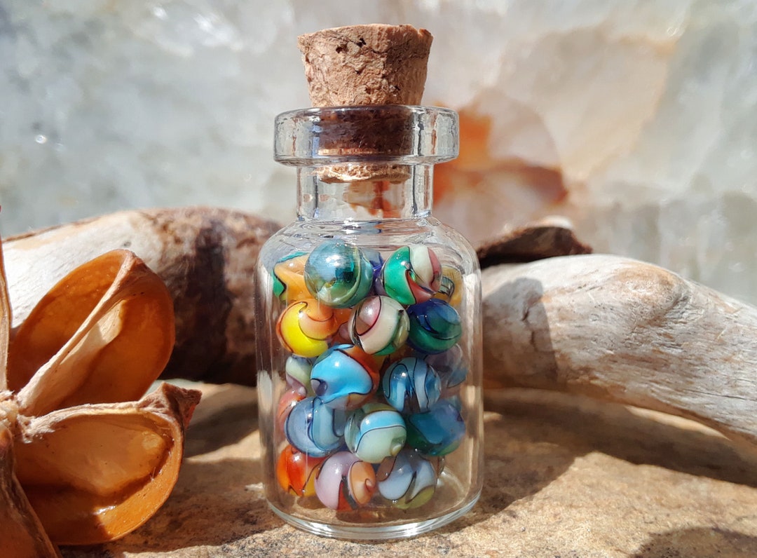 Miniature Glass Marbles PLAYTIME Mini Bottle of Glass Marbles Handmade ...