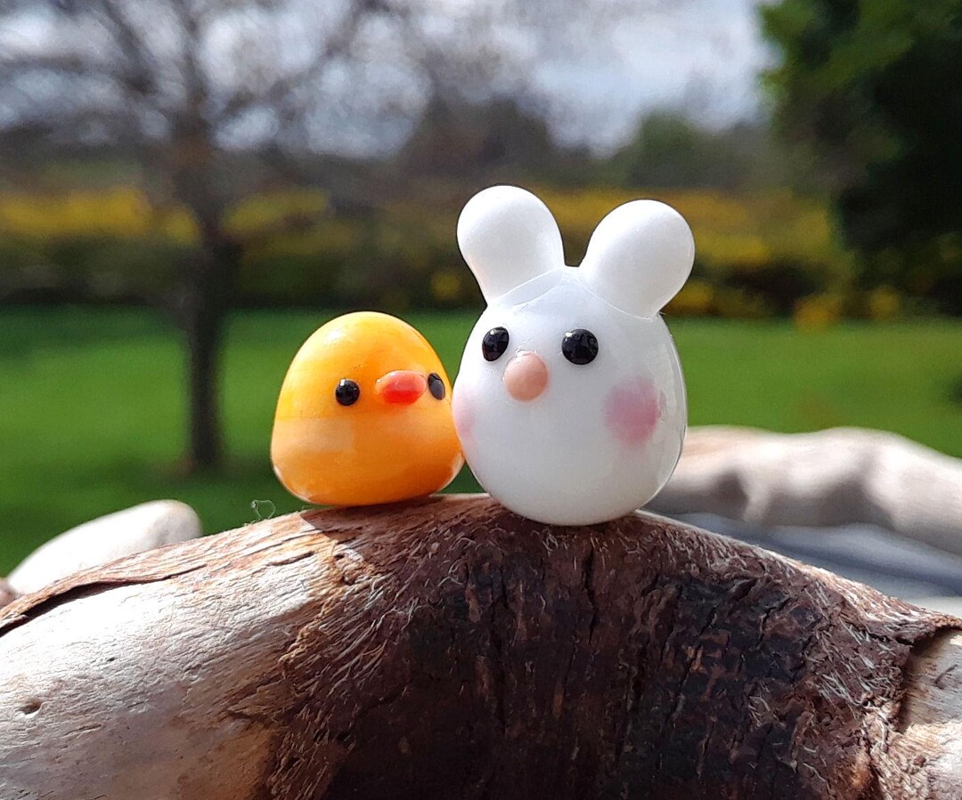 Miniature Glass Bunny & Chick Tiny Glass Figurines Handmade Glass ...