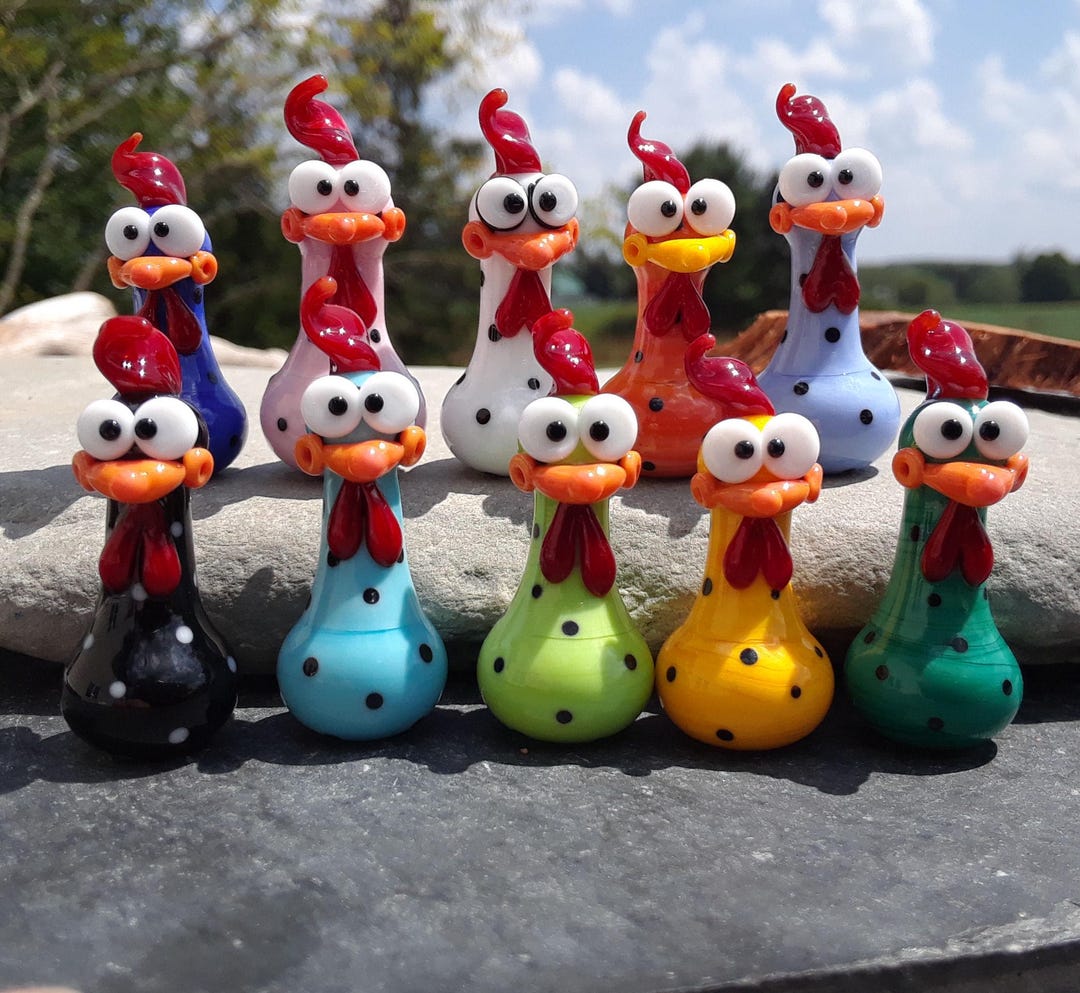 Handmade Glass Chicken Figurine: Colorful Miniature Collectible | Glass ...