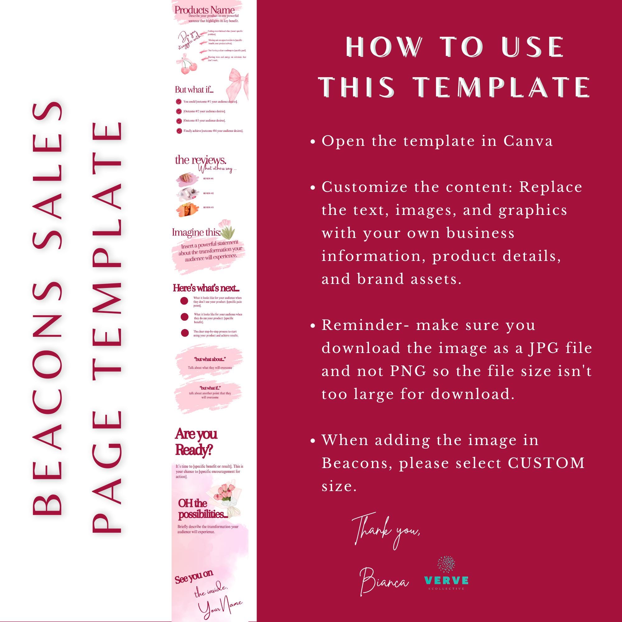 Beacons Sales Page Template: White Cherry Pink Theme (canva, Digital ...