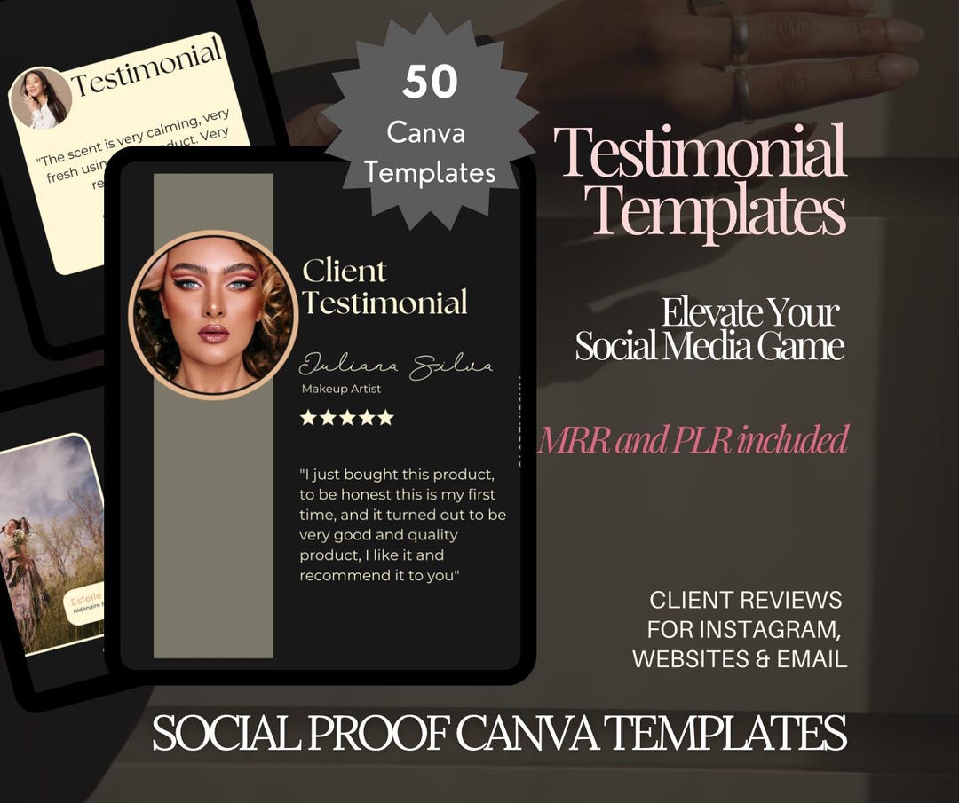 50 Editable Testimonial Templates for Canva | Client Reviews for ...