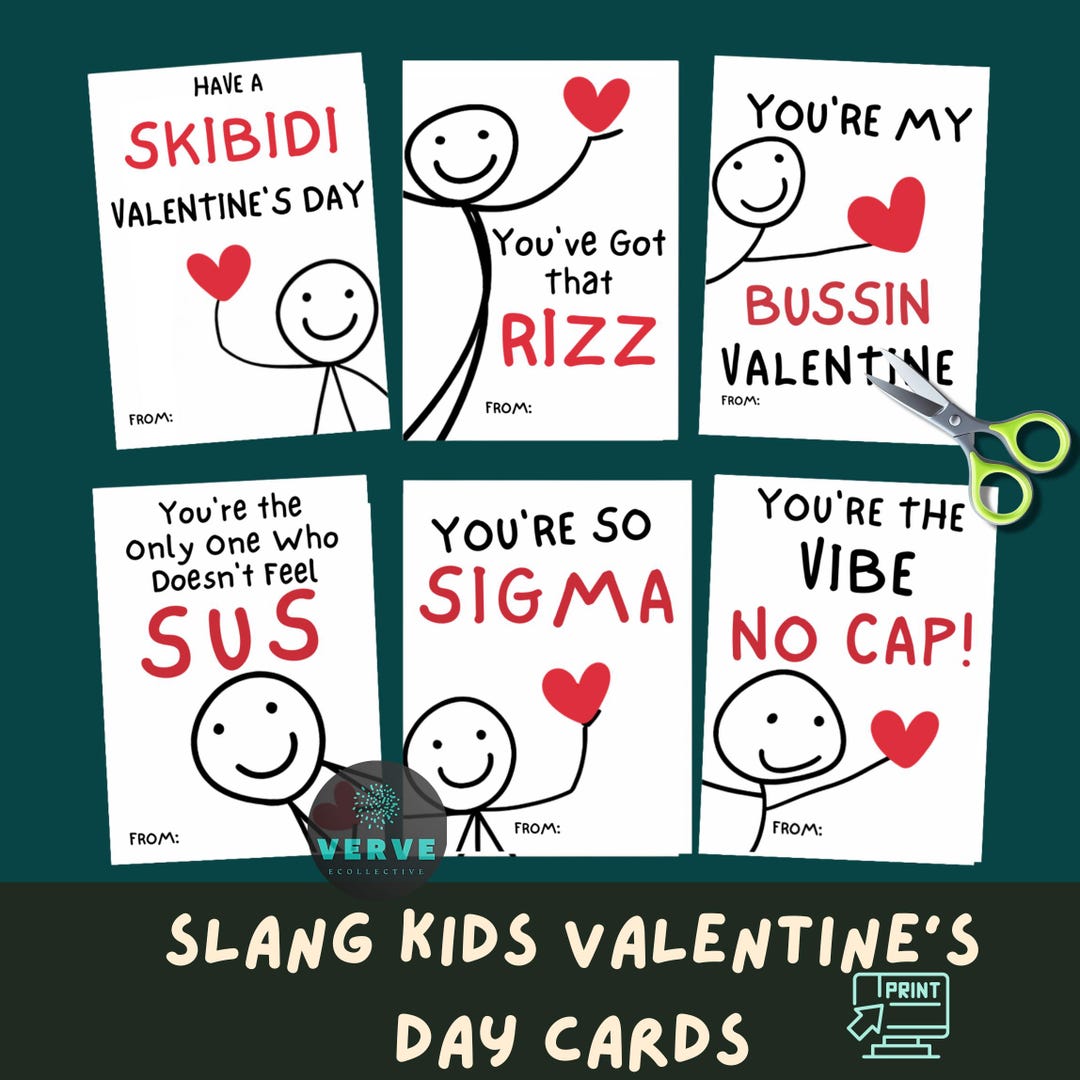 Slang Kids Valentine's Day Cards | Funny Printable Classroom Valentine ...