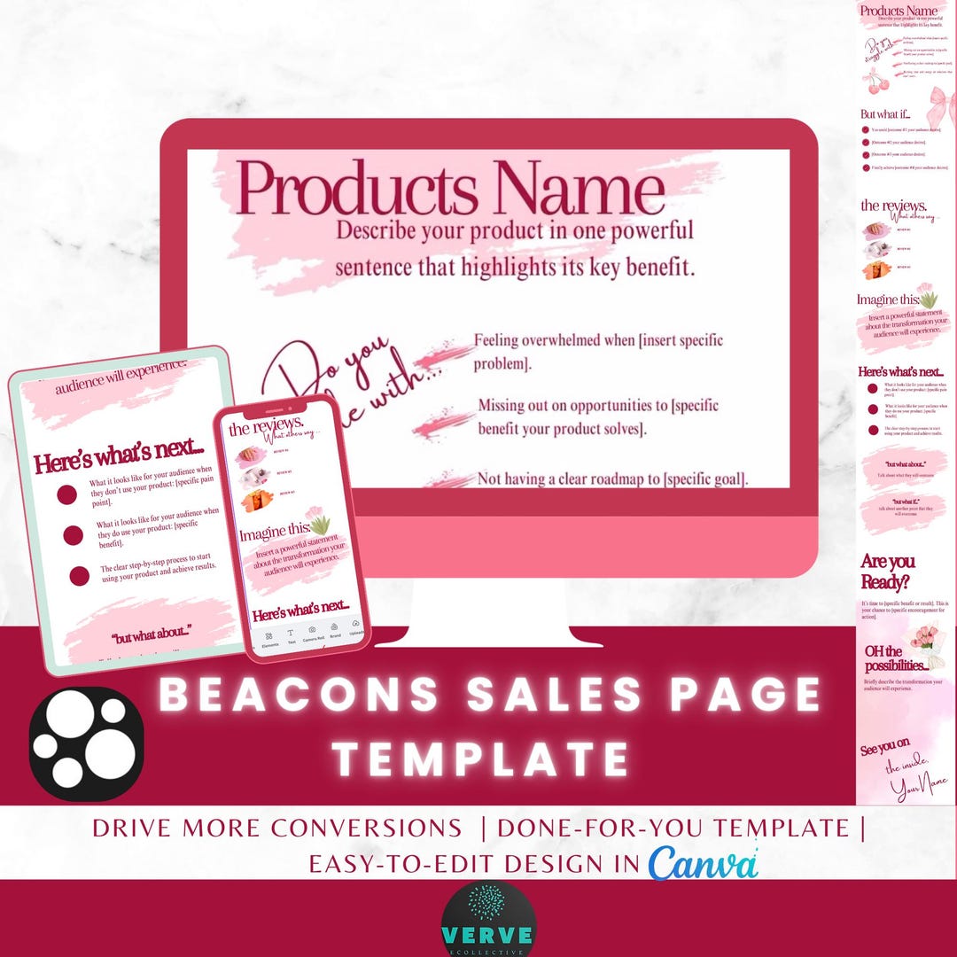 Beacons Sales Page Template: White Cherry Pink Theme (canva, Digital ...
