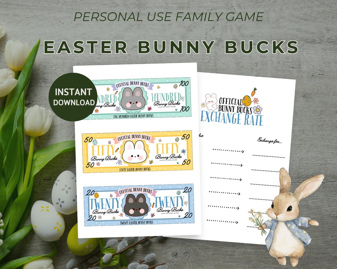 Bunny Bucks Printable Easter Play Money | Kids Reward Coupons | Easter ...