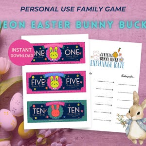 Neon Bunny Bucks Printable Easter Play Money | Kids Reward Coupons ...