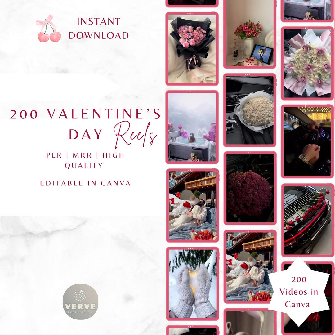 Valentine's Day Reels: 200 Luxury Love Videos (MRR, Canva) - Etsy