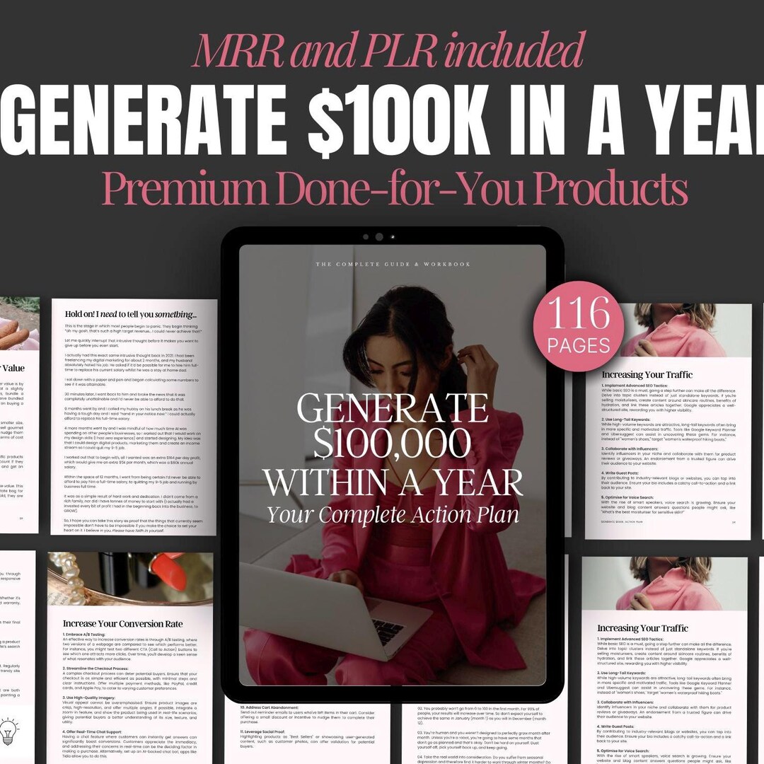 100k Income Guide & Workbook: 116-page Action Plan (canva Editable, MRR ...