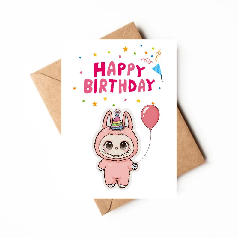 Labubu Birthday Card | Printable Labubu Greeting Card | Labubu Digital ...