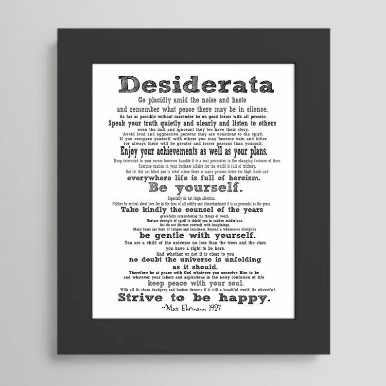 Desiderata Poem Print | Inspirational Poetry Wall Art | Digital ...