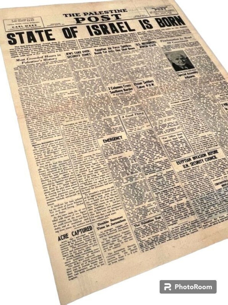 1948 Jerusalem Post "palestine" the State of Israel is Born Rare Framed ...
