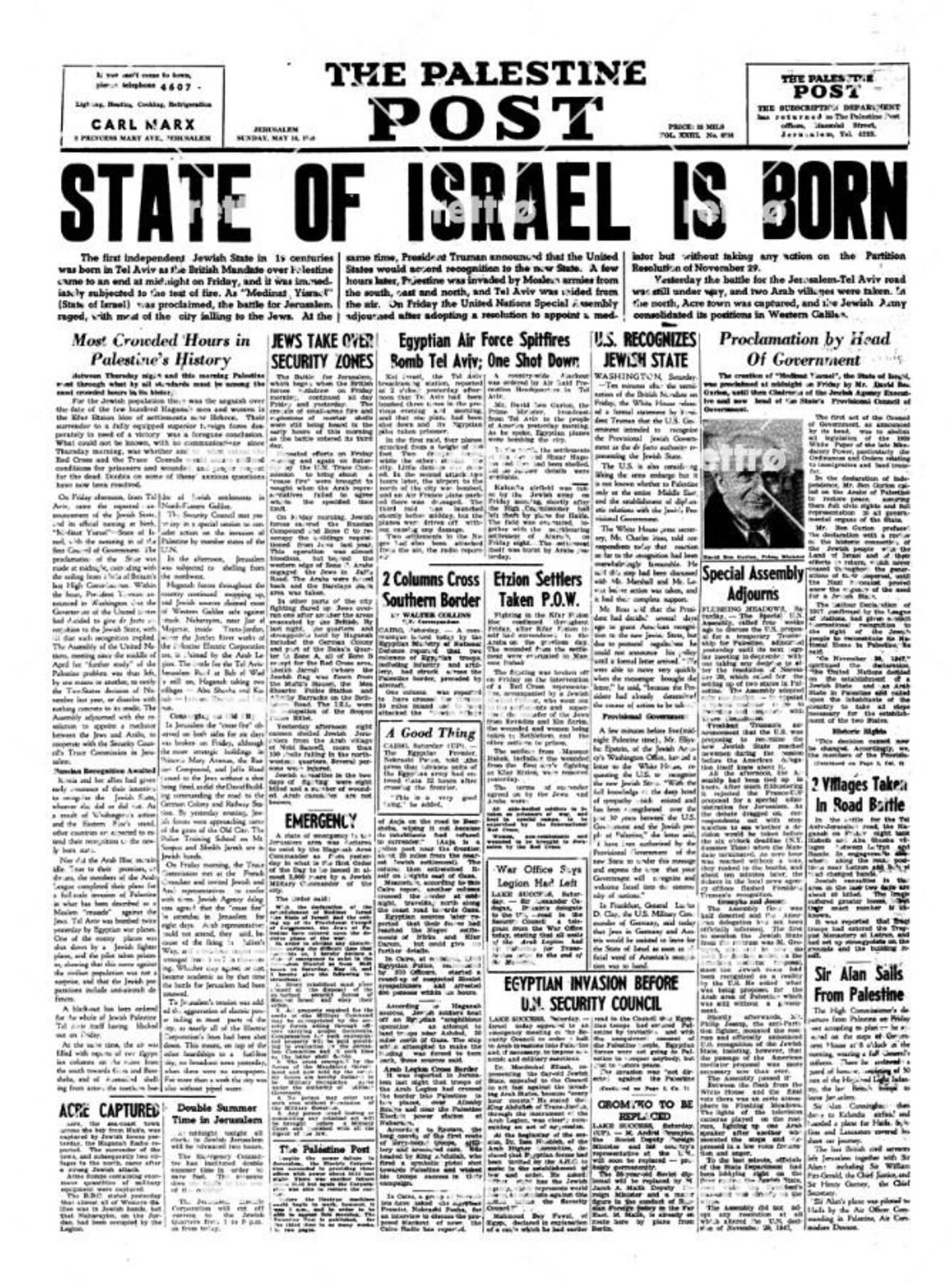 1948 Jerusalem Post "palestine" the State of Israel is Born Rare Poster ...