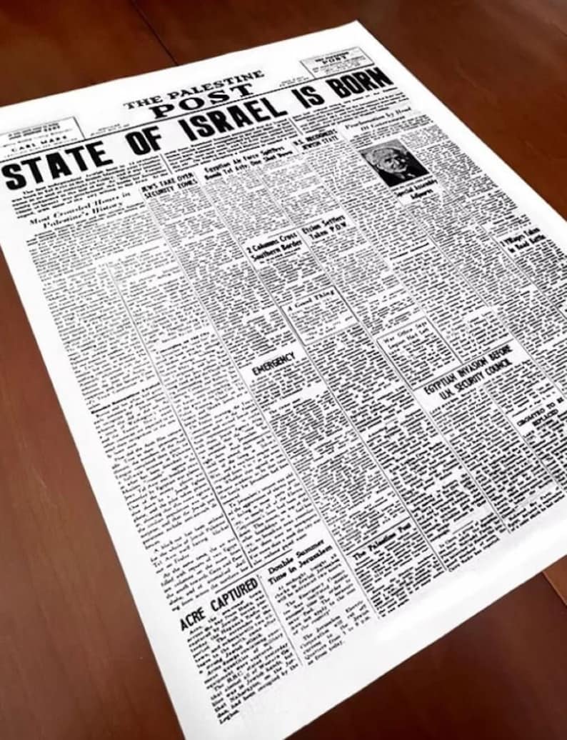 1948 Jerusalem Post "palestine" the State of Israel is Born Rare Poster ...