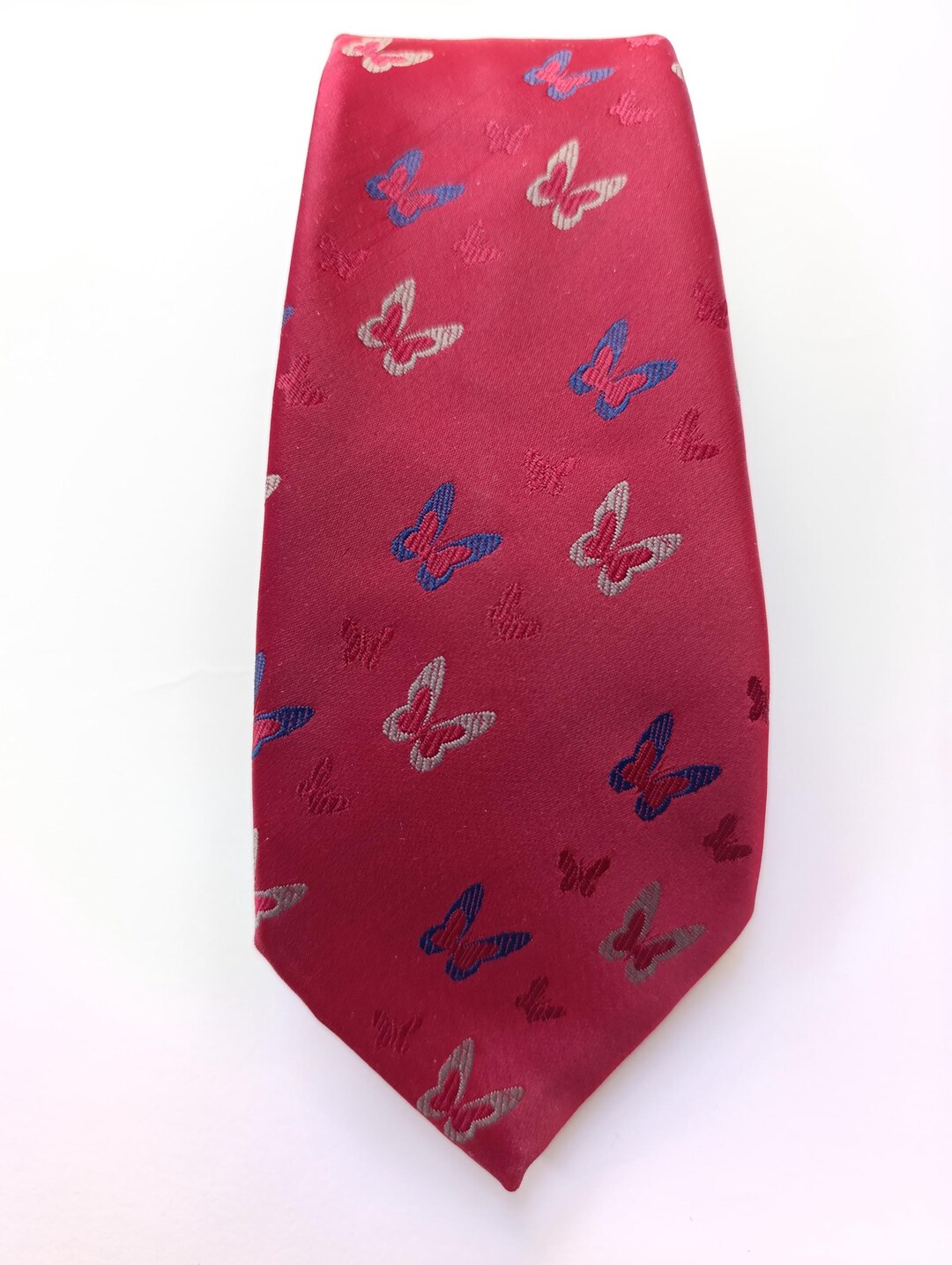 Maroon Red Vintage Necktie Butterflies Print Vintage Red Necktie Funky ...