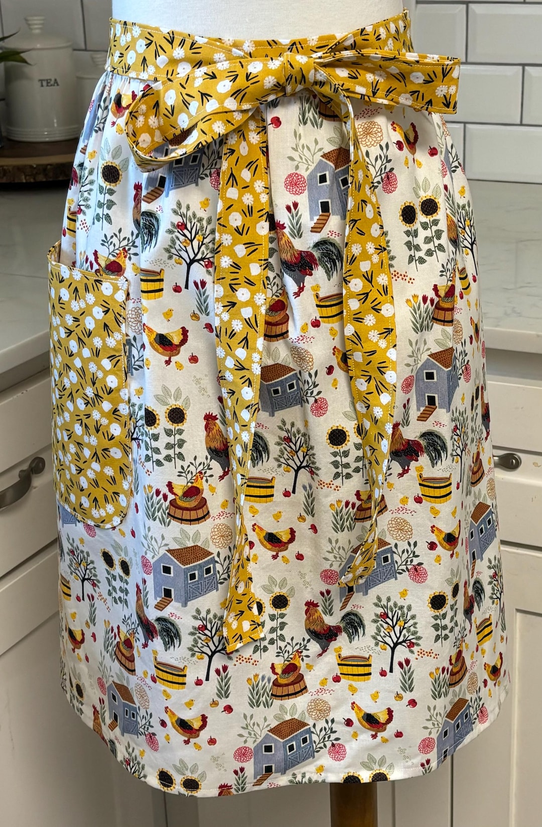 Chicken Rooster Farmhouse Prairie Apron Homesteading Pioneer Half Apron ...