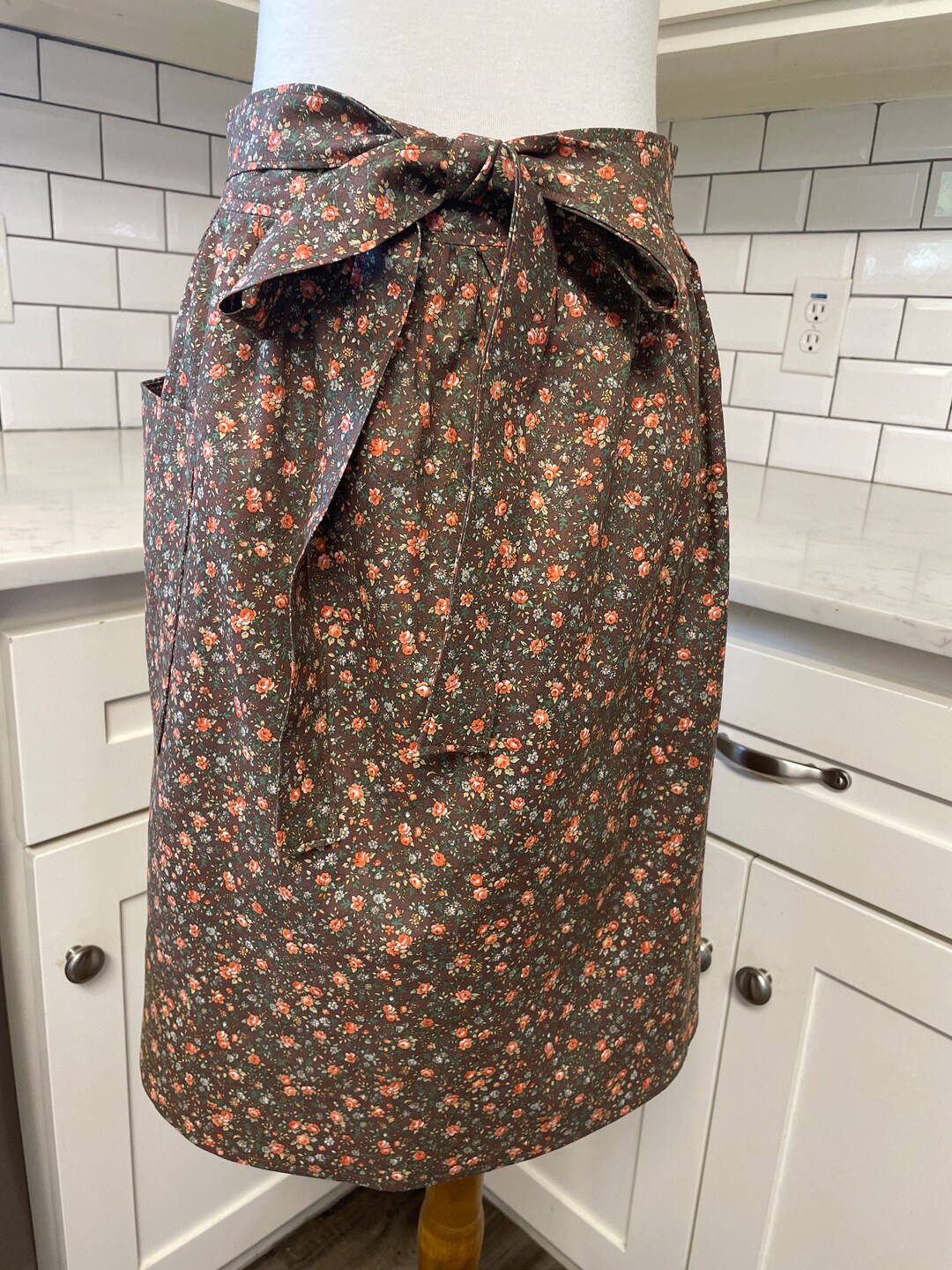 Vintage Style Brown Calico Half Prairie Apron Homesteading Pioneer ...