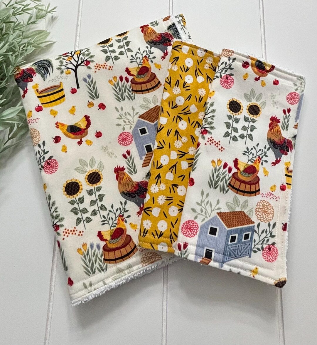 Chicken Rooster Sunflower Farmhouse Dish Drying Mat and Dishcloth Set ...