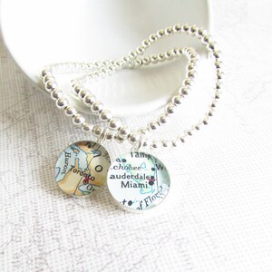 Personalized Sterling Silver Map Charm Beaded Bracelet - Custom Map ...