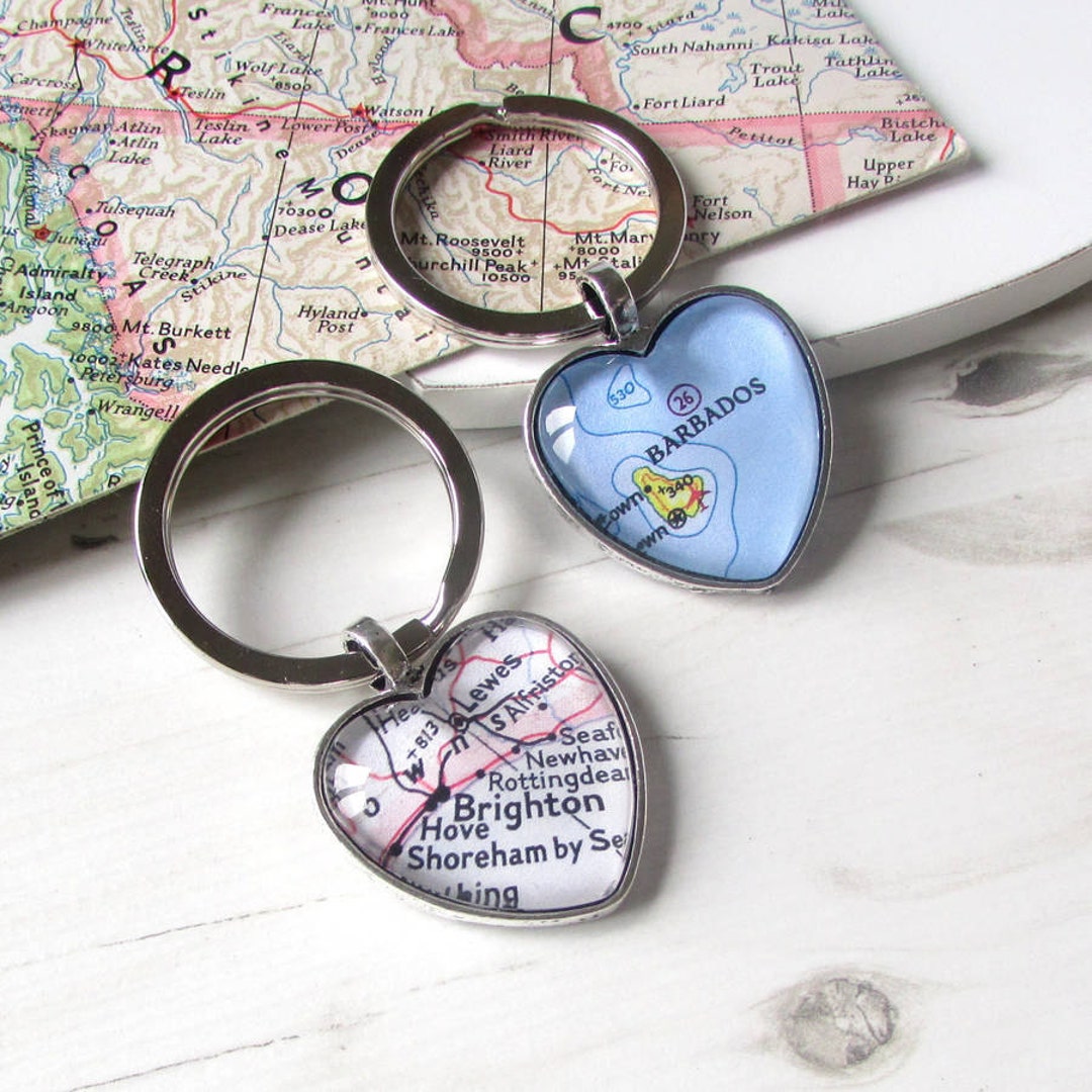 Personalized Location Map Heart Keyring - World Map Keychain ...