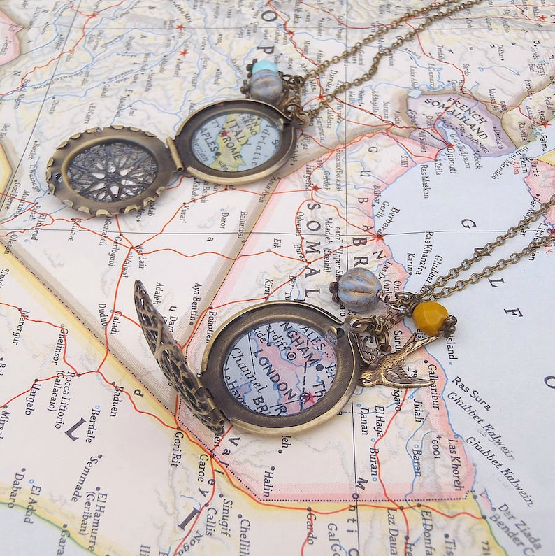 Personalized Map Locket Necklace World Map Locket - Etsy